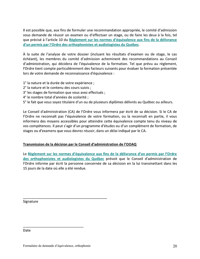 Formulaire de demande d’équivalence (Canada) - DOC, PDF - page 20 sur 20
