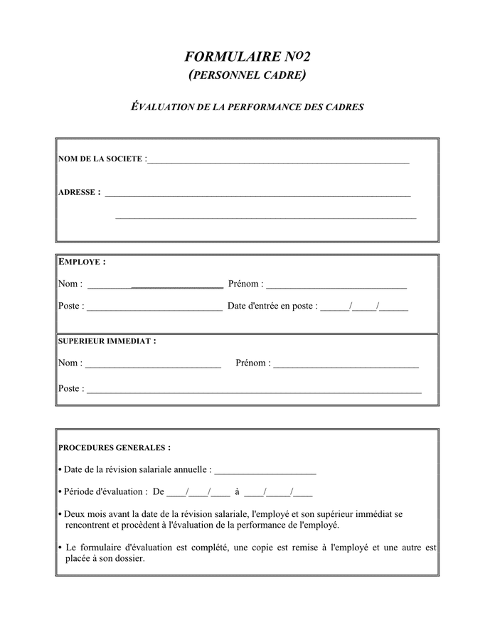 Modelé d'évaluation de la performance des cadres - DOC, PDF - page 1 sur 12 Modelé d'évaluation de la performance des cadres - DOC, PDF - page 1 sur 12