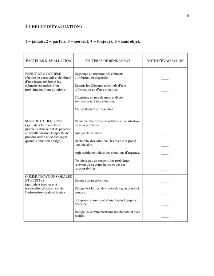 Modelé d'évaluation de la performance des cadres - DOC, PDF - page 6 sur 12 Modelé d'évaluation de la performance des cadres - DOC, PDF - page 6 sur 12