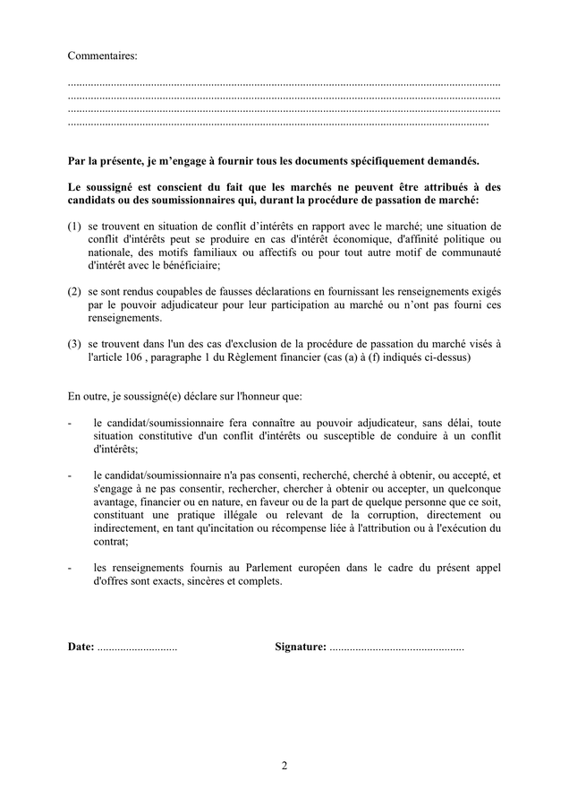 Déclaration sur l’honneur - exclusion et l'absence de conflit d ... Déclaration sur l’honneur - exclusion et l'absence de conflit d ...