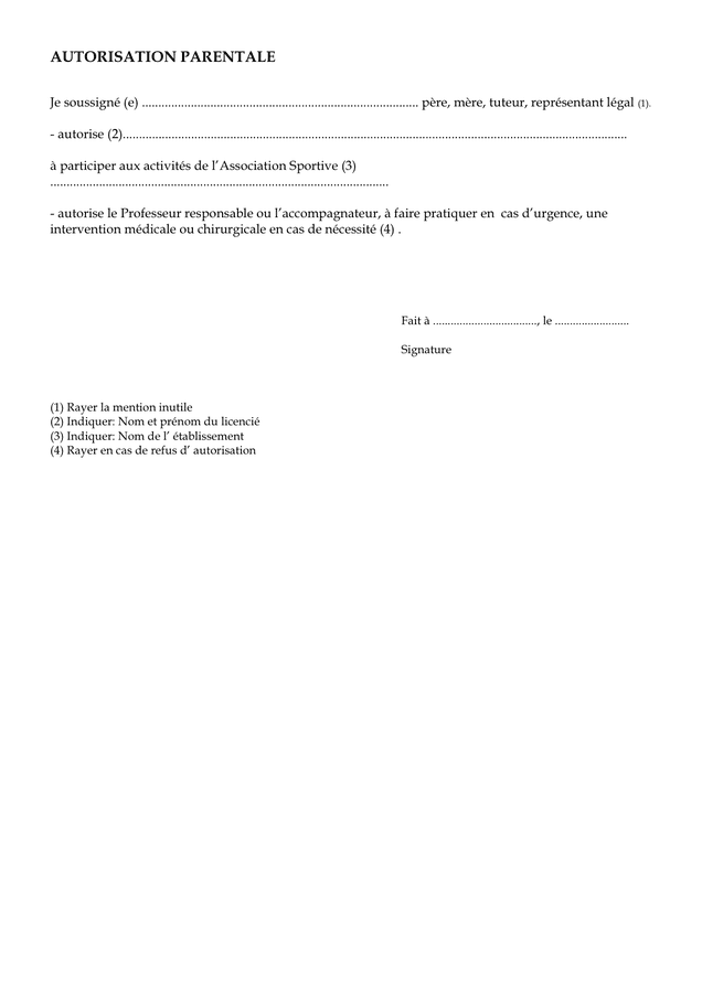 Autorisation parentale - téléchargement gratuit documents PDF, Word et ...