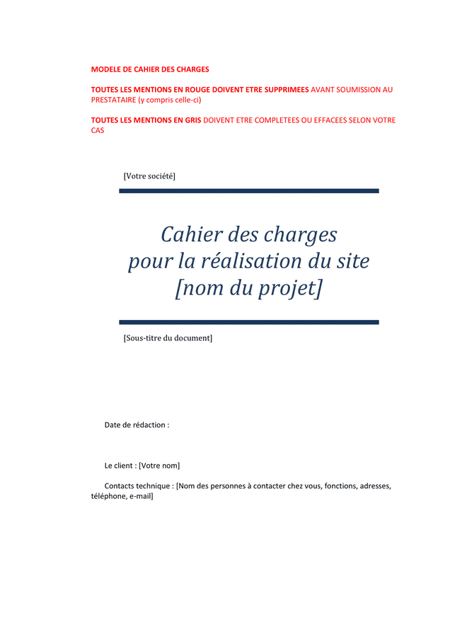 Modèle de cahier des charges - téléchargement gratuit documents PDF ...