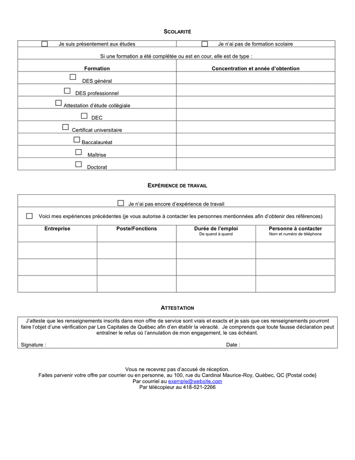 Formulaire d’offre de service - DOC, PDF - page 2 sur 2
