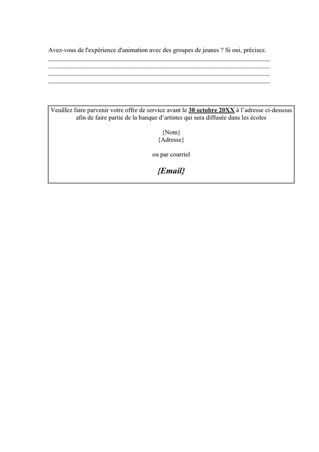 Modelé d'offre de service - artiste - DOC, PDF - page 2 sur 2