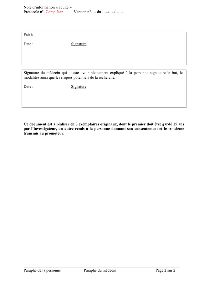 Modelé de consentement de participation à une recherche biomédicale ...