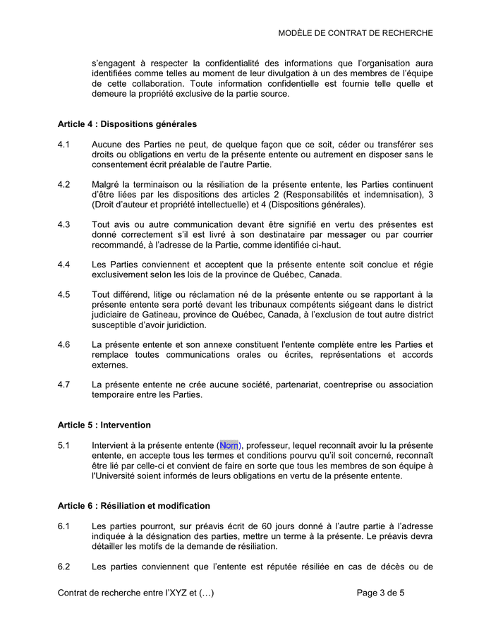 Modèle de contrat de recherche - DOC, PDF - page 3 sur 5