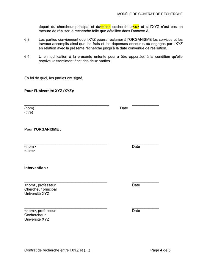 Modèle de contrat de recherche - DOC, PDF - page 4 sur 5