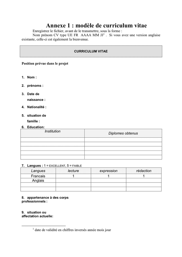 Exemple de CV - téléchargement gratuit documents PDF, Word et Excel