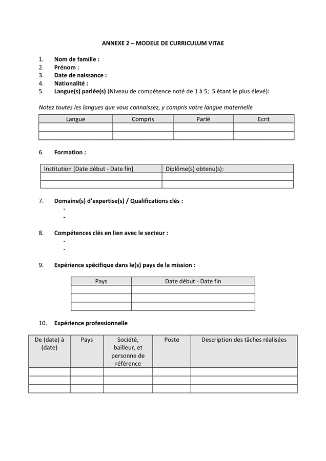 Modelé de curriculum vitae - DOC, PDF - page 1 sur 1