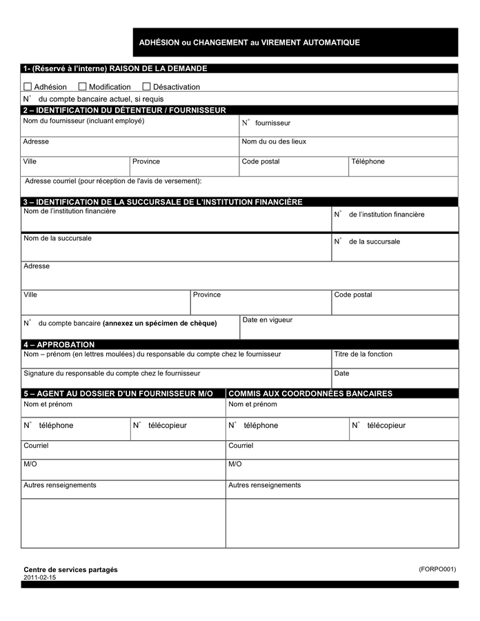 Modelé d'adhésion ou changement au virement automatique (Canada) - DOC ...