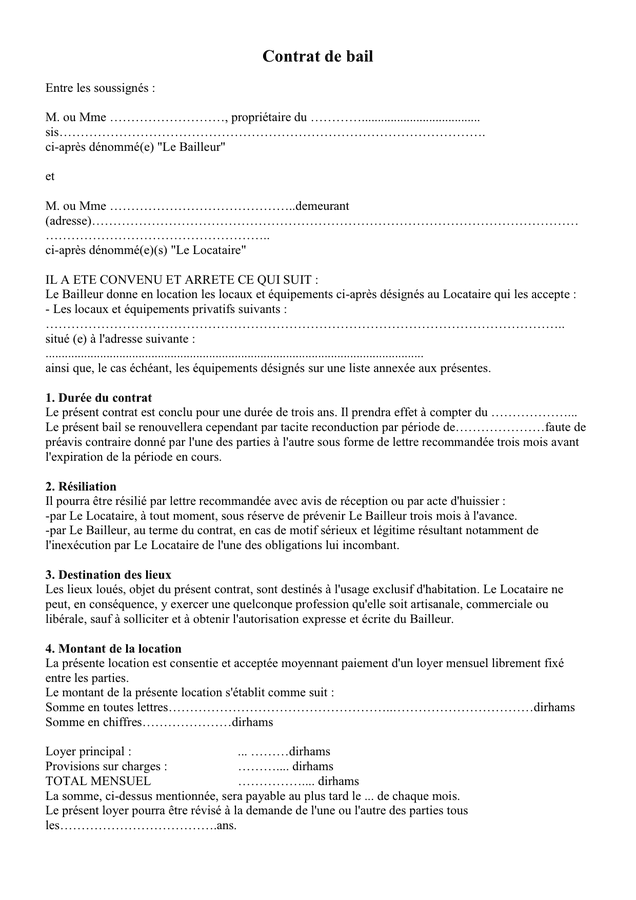 Model De Contrat De Bail DOC PDF Page 1 Sur 2