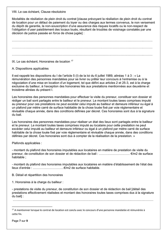 Contrat type de location ou de colocation de logement nu - DOC, PDF ...