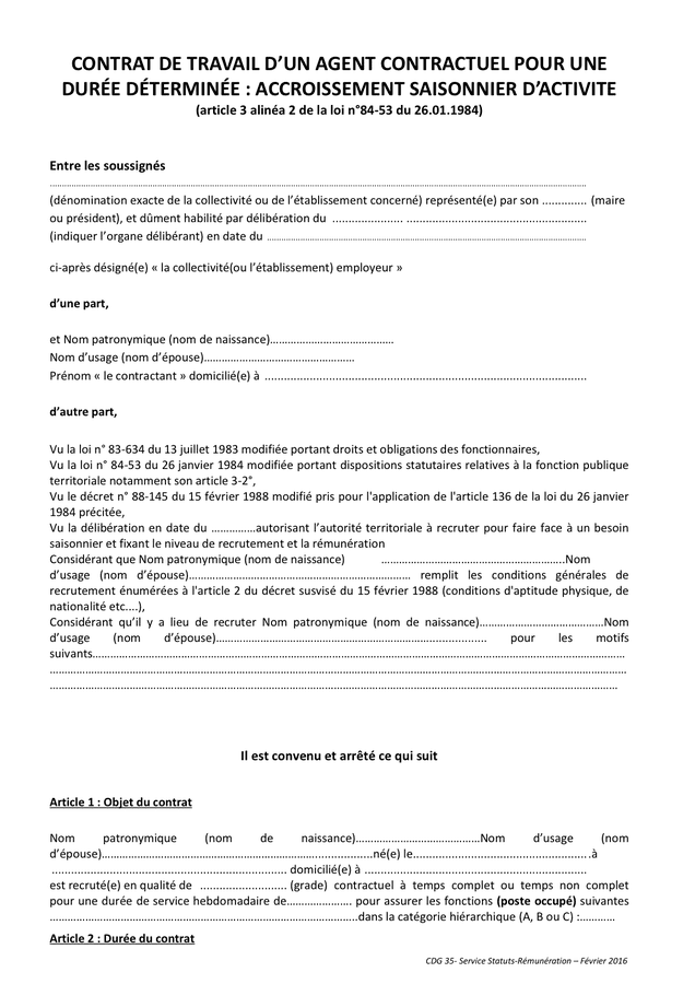 Contrat de travail - téléchargement gratuit documents PDF, Word et Excel