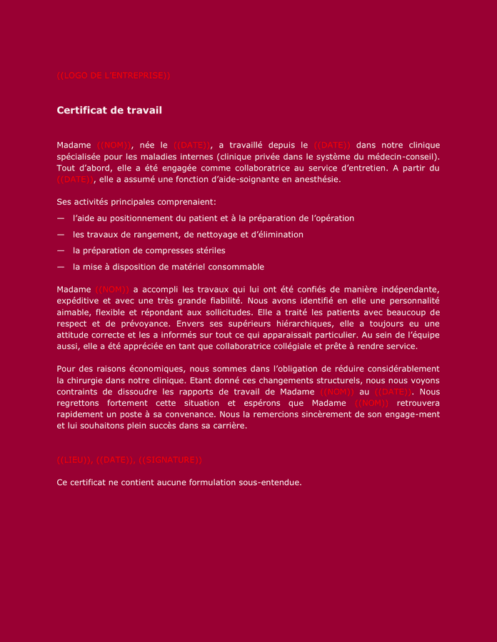 Modèle de certificat de travail - téléchargement gratuit documents PDF ...