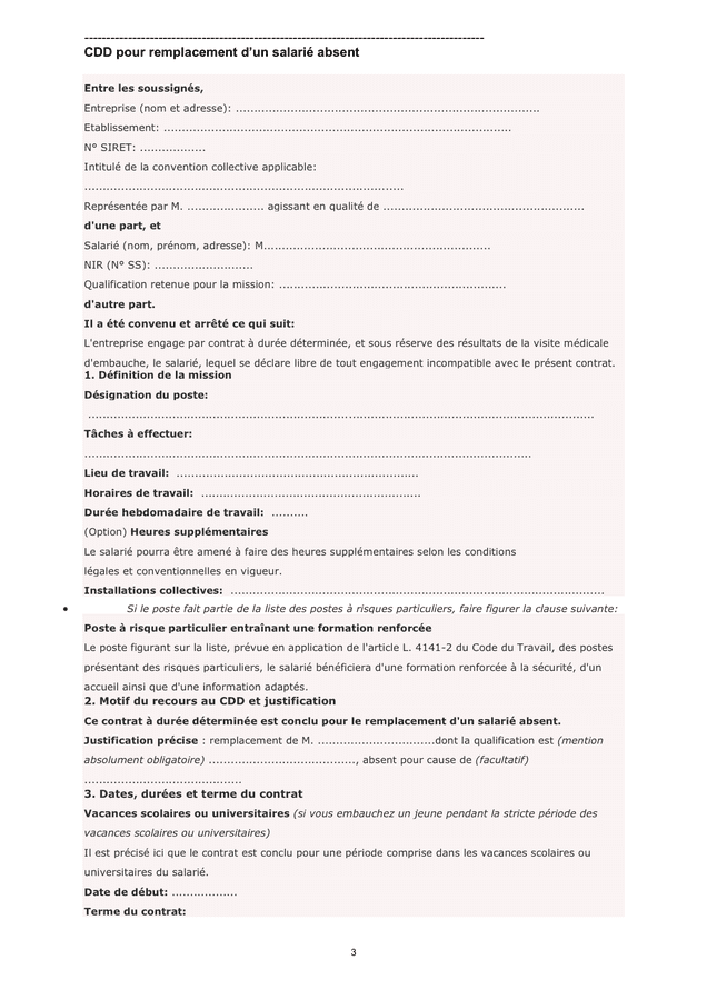 Modelé de contrat CDD pour accroissement d’activité - DOC, PDF - page 3 ...