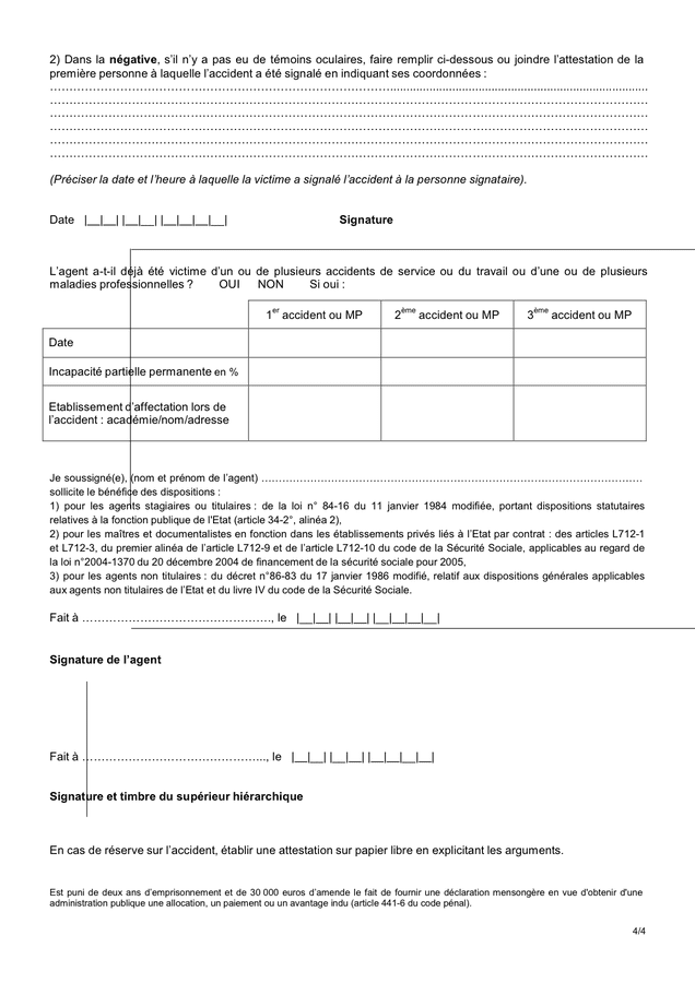 Déclaration d’accident de service ou du travail - DOC, PDF - page 4 sur 4