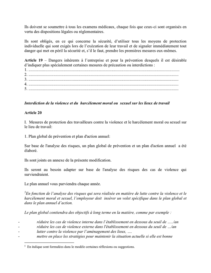 Modèle de règlement de travail pour ouvriers (Belgique) - DOC, PDF ...