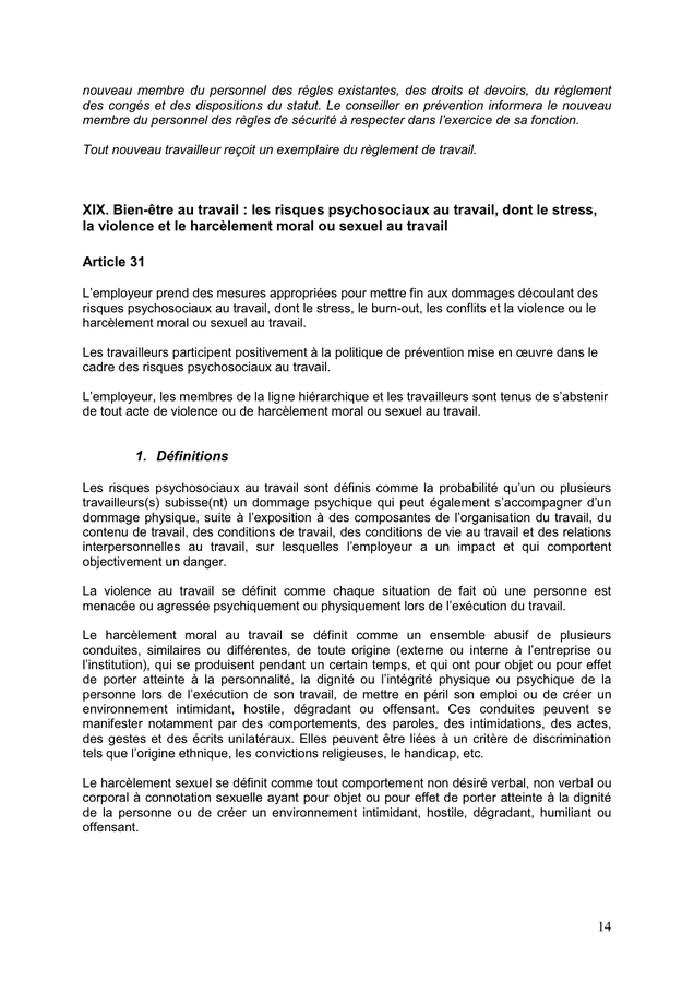 Modèle de règlement de travail (Belgique) - DOC, PDF - page 14 sur 31