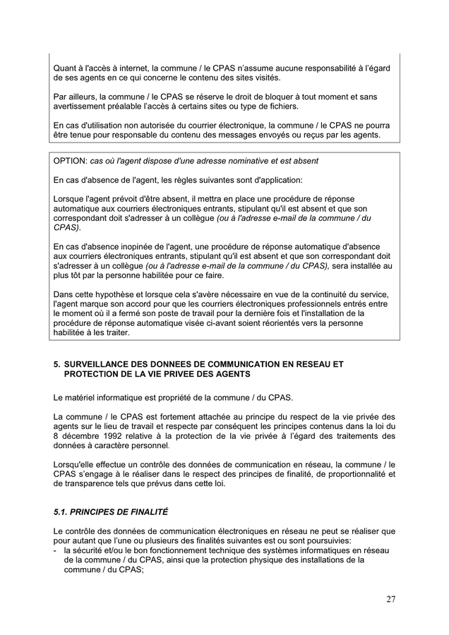 Modèle de règlement de travail (Belgique) - DOC, PDF - page 27 sur 31