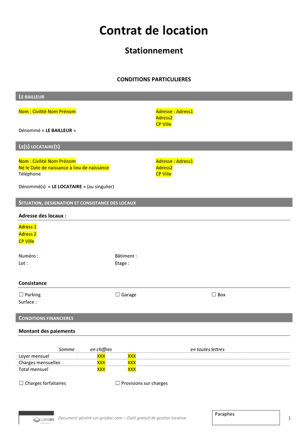 Modelé de contrat de location - DOC, PDF - page 1 sur 5