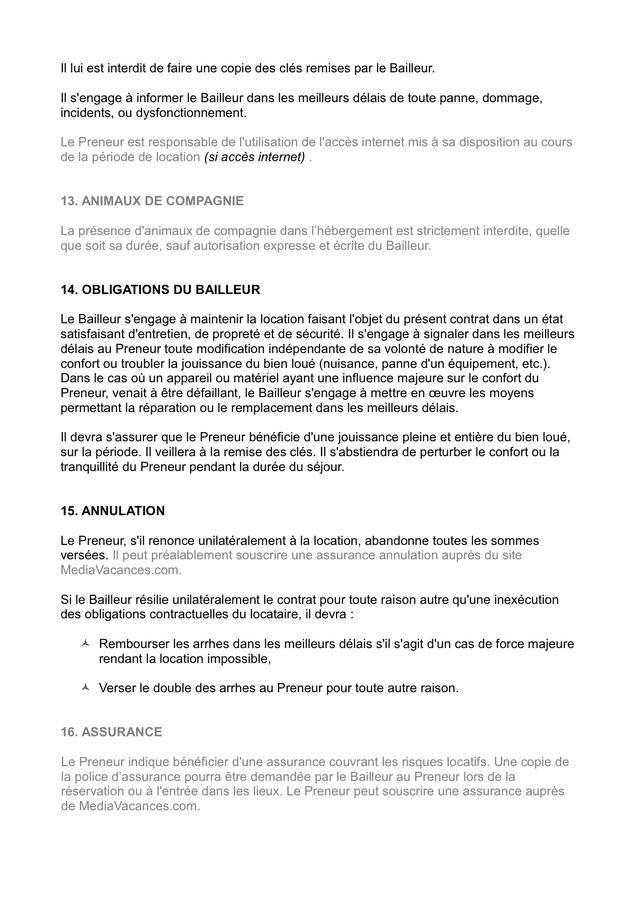 Modelé de contrat de location de vacances - DOC, PDF - page 5 sur 6