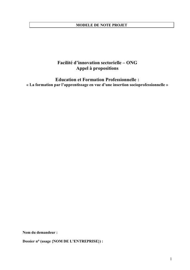 Modelé de note projet - DOC, PDF - page 1 sur 10