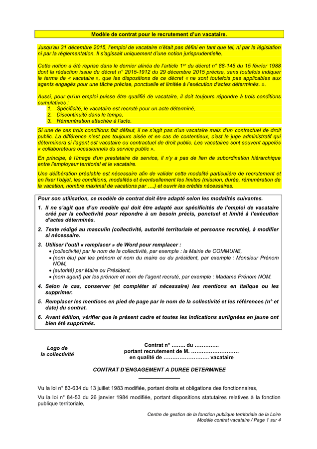 Modelé de contrat d'engagement - téléchargement gratuit documents PDF ...