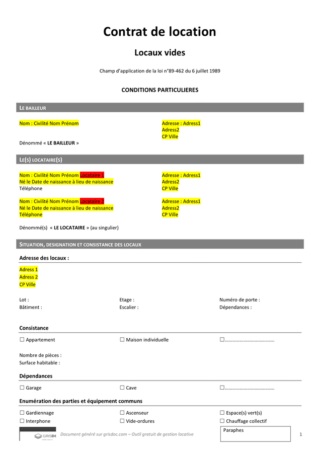Papier Location Maison | Contrat de location : modèle de PDF simple et ...