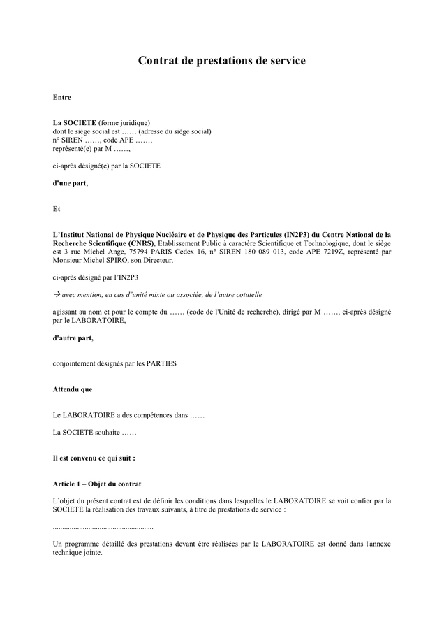 Modèle de contrat de service - téléchargement gratuit documents PDF ...