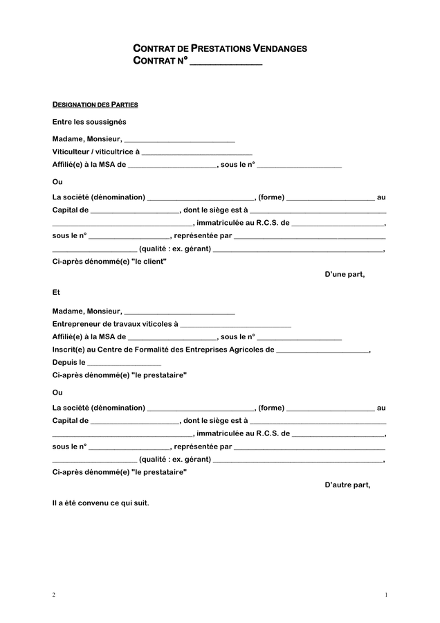 Modèle de contrat de service - téléchargement gratuit documents PDF ...