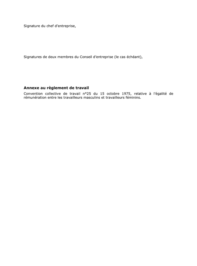 Modèle de règlement de travail (Belgique) - DOC, PDF - page 13 sur 13