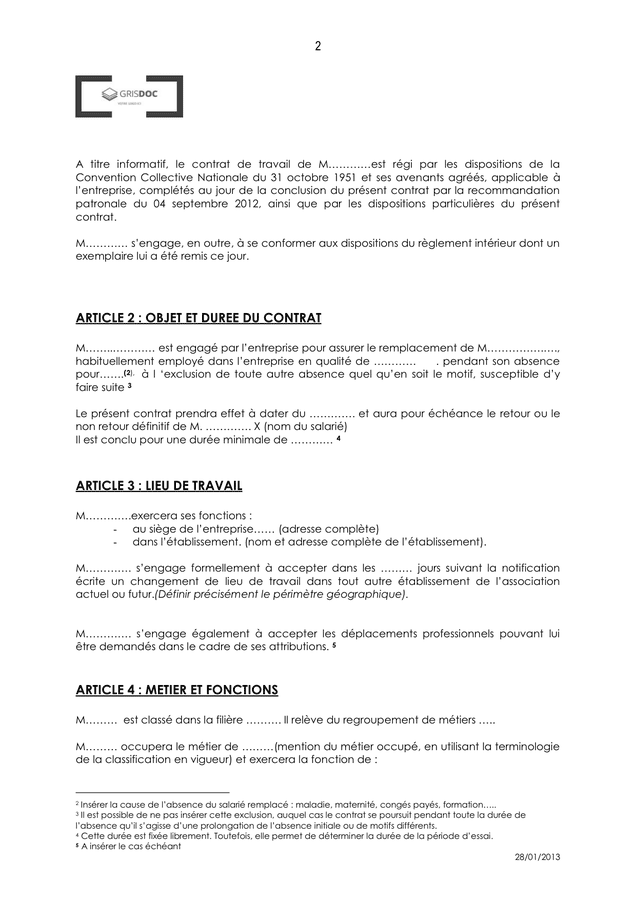 Modelé de contrat de travail a duree determinee - DOC, PDF - page 2 sur 4