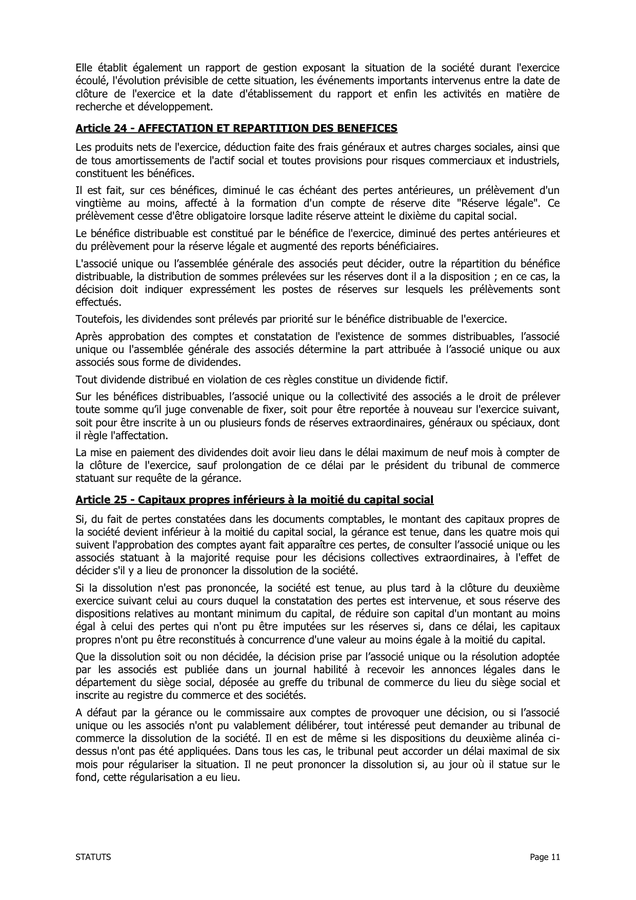 Modèle de statut-type d'EURL - DOC, PDF - page 11 sur 13