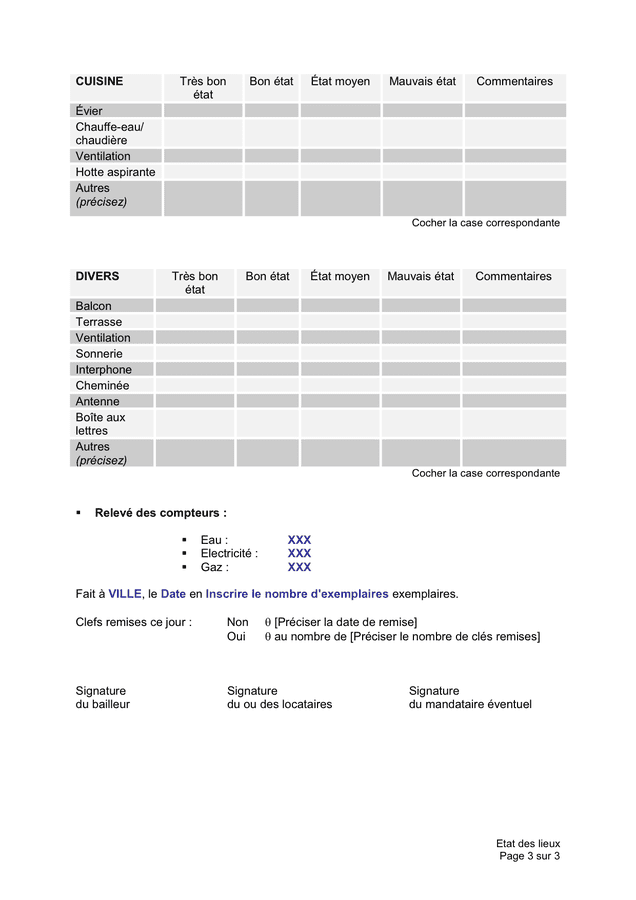 Exemple d'état des lieux - DOC, PDF - page 3 sur 3