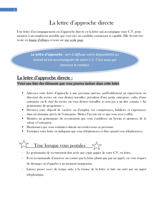 La lettre d’approche directe - DOC, PDF - page 1 sur 7