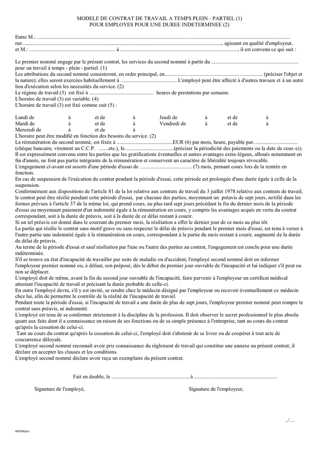Modelé de contrat de travail a temps plein - DOC, PDF - page 1 sur 2