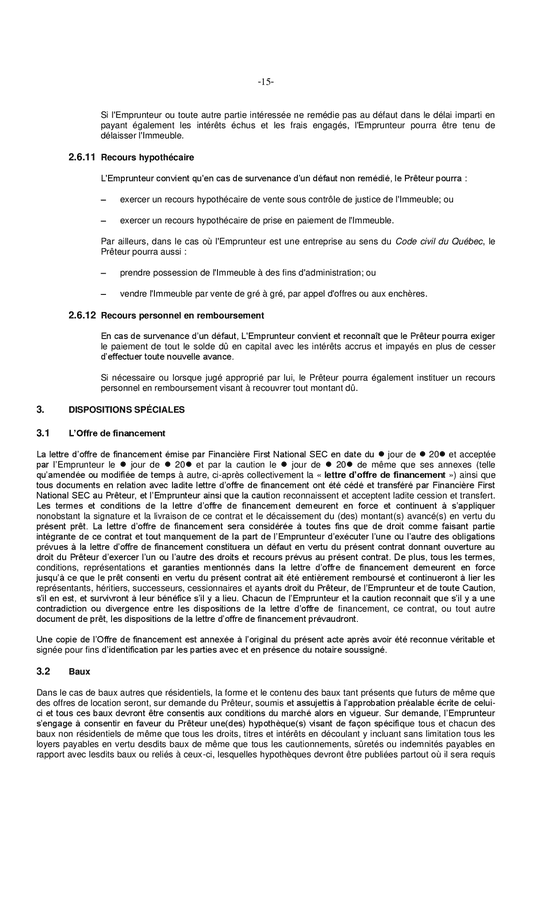 Contrat de prêt et d’hypothèque tant mobilière qu’immobilière (Canada) - DOC, PDF - page 15 sur 25