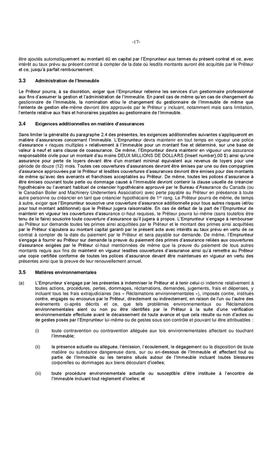 Contrat de prêt et d’hypothèque tant mobilière qu’immobilière (Canada) - DOC, PDF - page 17 sur 25