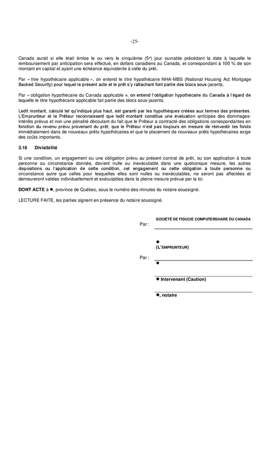 Contrat de prêt et d’hypothèque tant mobilière qu’immobilière (Canada) - DOC, PDF - page 25 sur 25