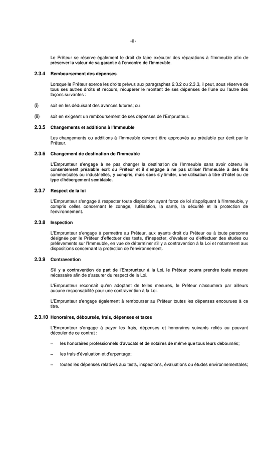 Contrat de prêt et d’hypothèque tant mobilière qu’immobilière (Canada) - DOC, PDF - page 8 sur 25