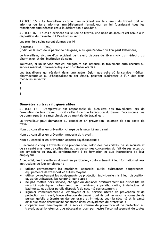 Modèle de règlement de travail (Belgique) - DOC, PDF - page 6 sur 14