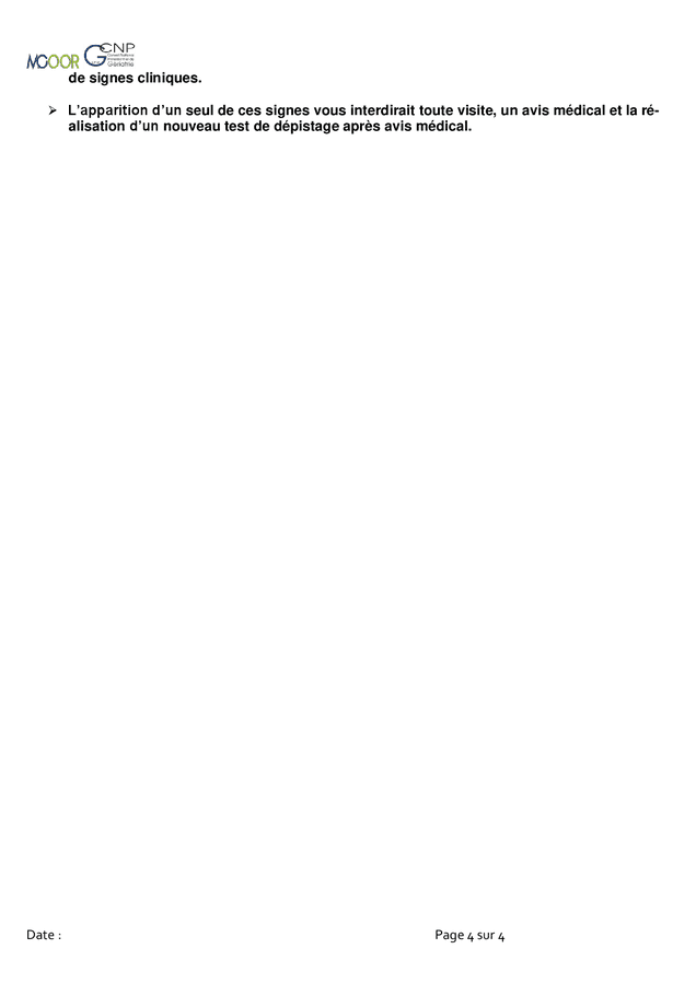 Auto questionnaire de santé - l’épidémie covid 19 - DOC, PDF - page 4 sur 4