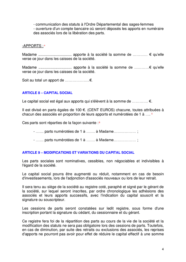 Modèle de statuts relatifs de la SCM - DOC, PDF - page 4 sur 13