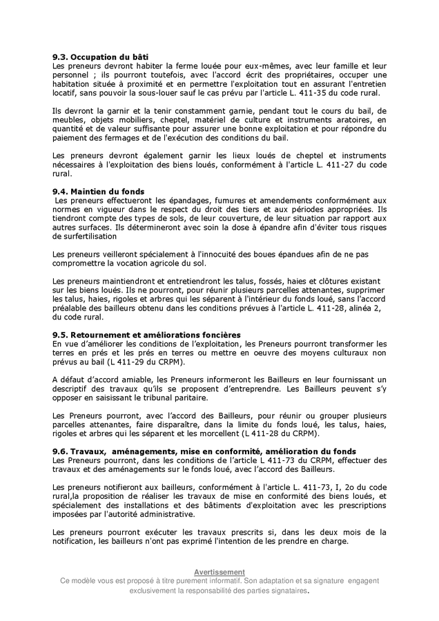 Modèle de bail rural type ou bail à ferme - DOC, PDF - page 8 sur 12