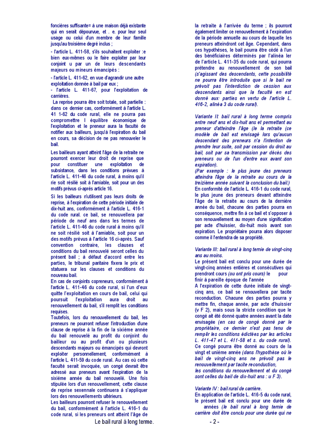Modèle de bail rural à long terme - DOC, PDF - page 2 sur 5