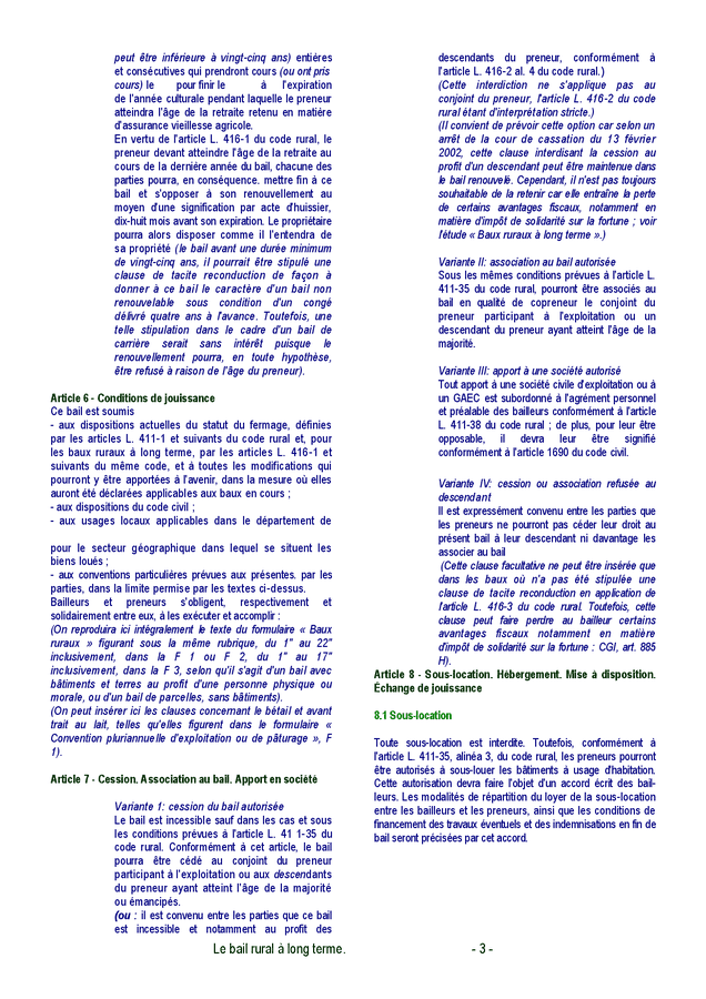 Modèle de bail rural à long terme - DOC, PDF - page 3 sur 5