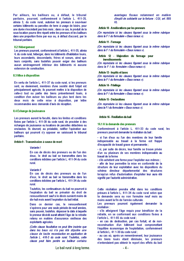 Modèle de bail rural à long terme - DOC, PDF - page 4 sur 5