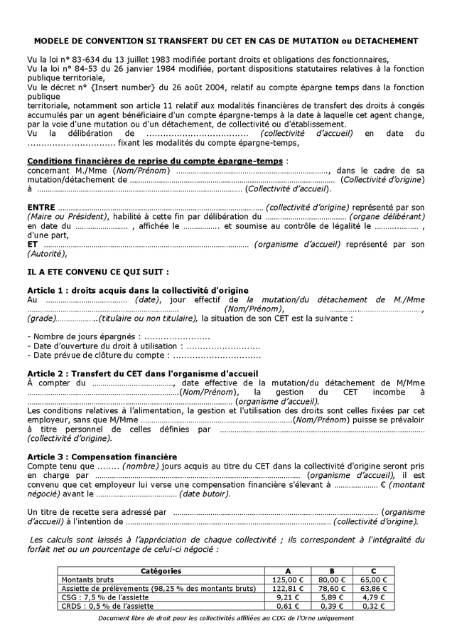 Modele de convention si transfert du CET en cas de mutation ou ...