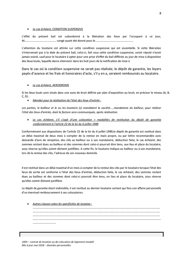 Exemple de contrat de location ou de colocation de logement meublé ...