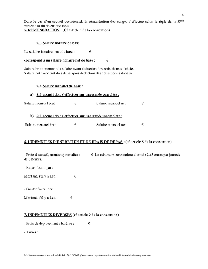 Modèle de contrat de travail à durée indéterminée - DOC, PDF - page 4 sur 5
